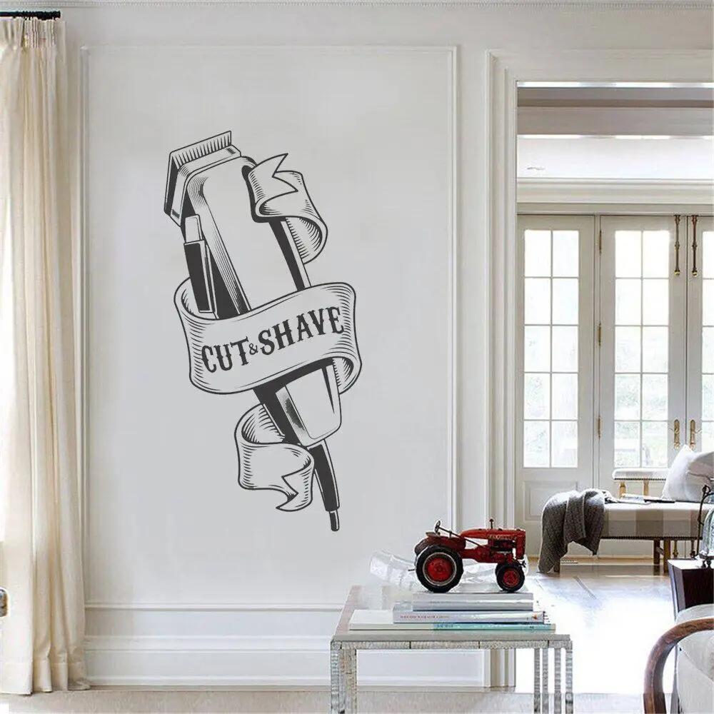 Hair Hairstylist Wall Stickers Barber Shop Tool Cut Shave Window Wall ...