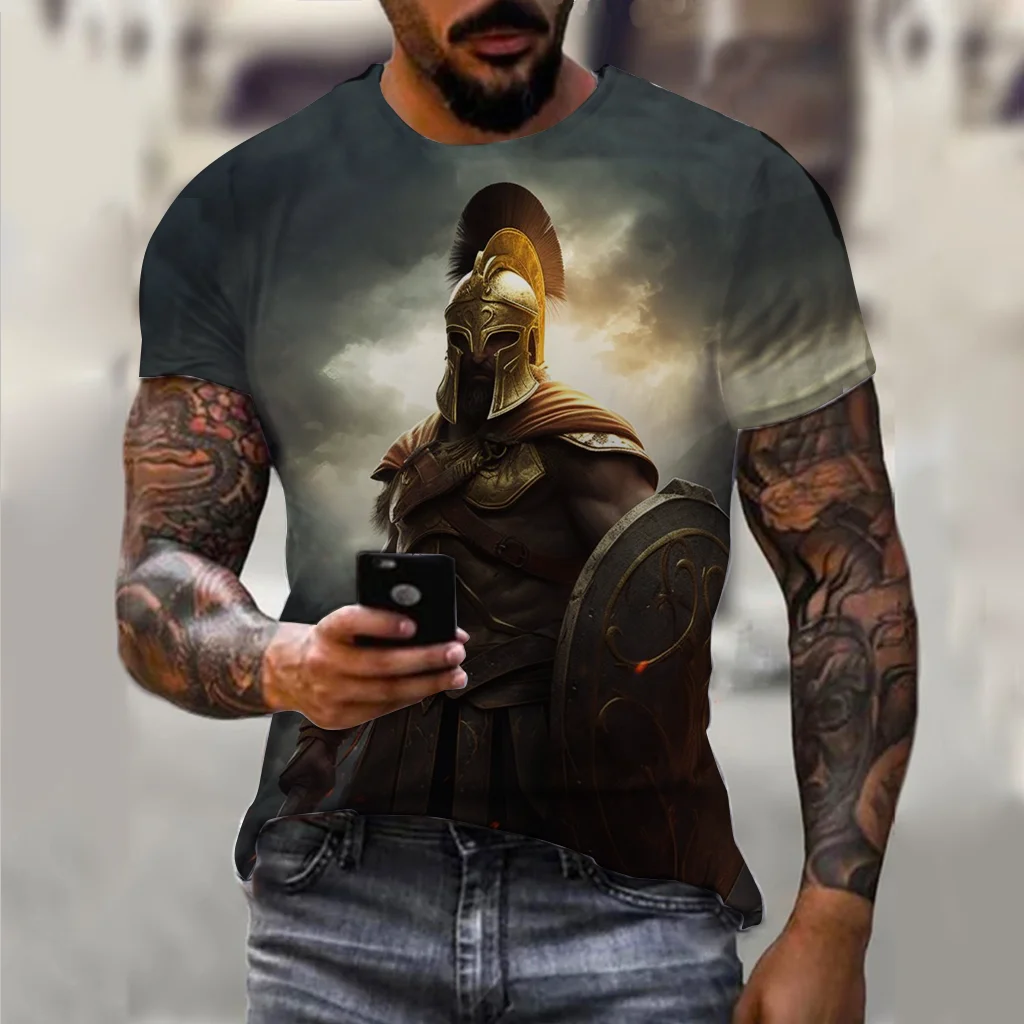 Vintage-T-Shirts-For-Men-Spartan-Pattern-3D-Printed-Short-Sleeve-Top ...