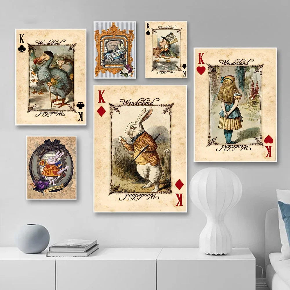 Alice In Wonderland Posters and Prints Vintage Wall Art Funny Playing ...