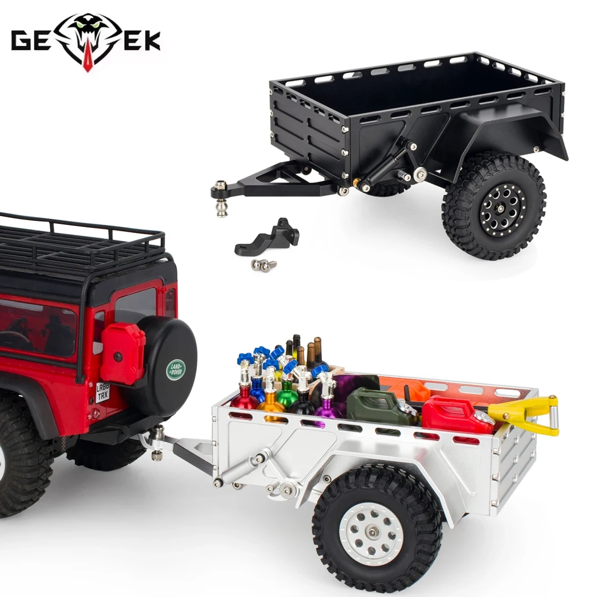 Aluminum TRX4M Utility Trailer with Hitch Mount for 1/18 RC Crawler Car ...