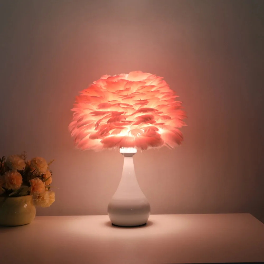 Modern-Table-Lamp-LED-Creative-Design-Fashion-White-Feather-Desk-Light ...