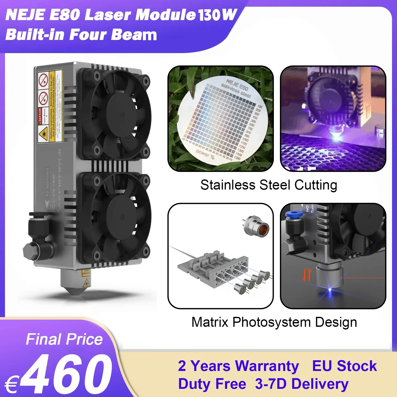 NEJE-E80-Laser-Module-130W-Powerful-450nm-TTL-Laser-Engraver-Cutter ...