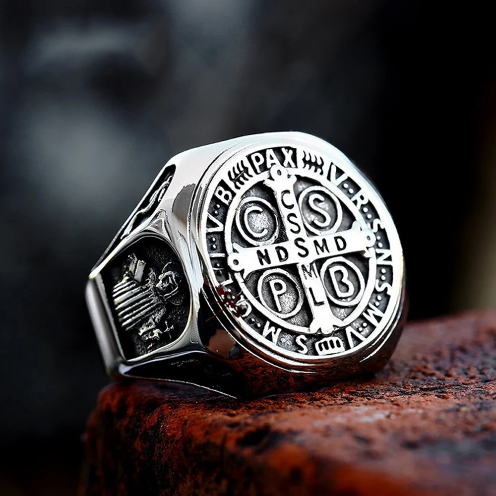 Vintage-Exorcism-Saint-Benedict-Cspb-Cross-Ring-Men-Punk-Amulet ...