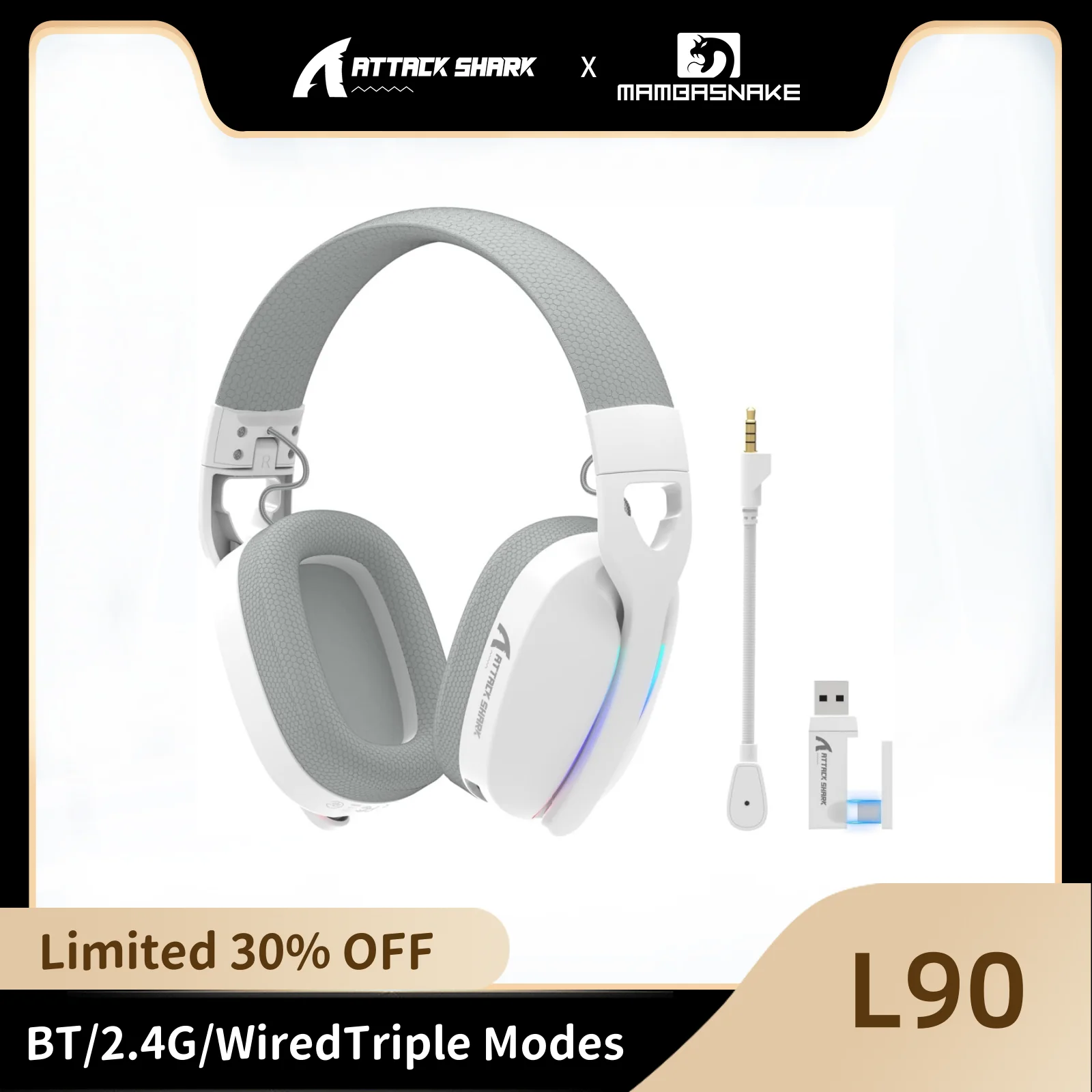 MAMBASNAKE-x-ATTACK-SHARK-L90-RGB-Wireless-Gaming-Headset-Triple-Modes ...