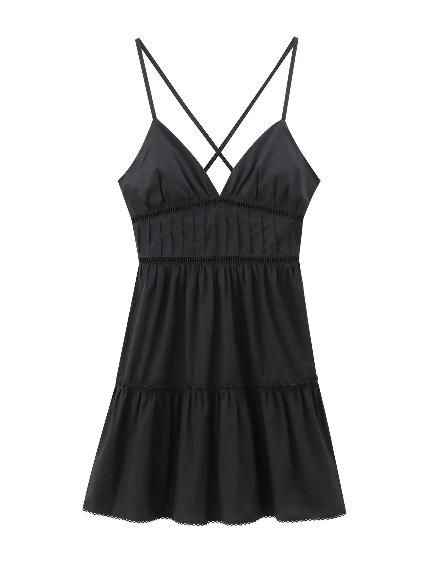 XNWMNZ-2024-Women-Fashion-patchwork-Cutout-Vertical-Lace-Mini-Dress ...