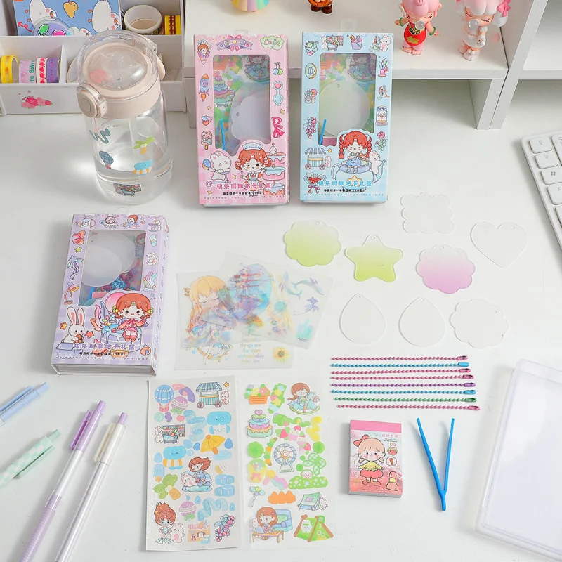 DIY Keychain Set Lovely Cartoon Sticker Keychain Pendant Tweezers ...