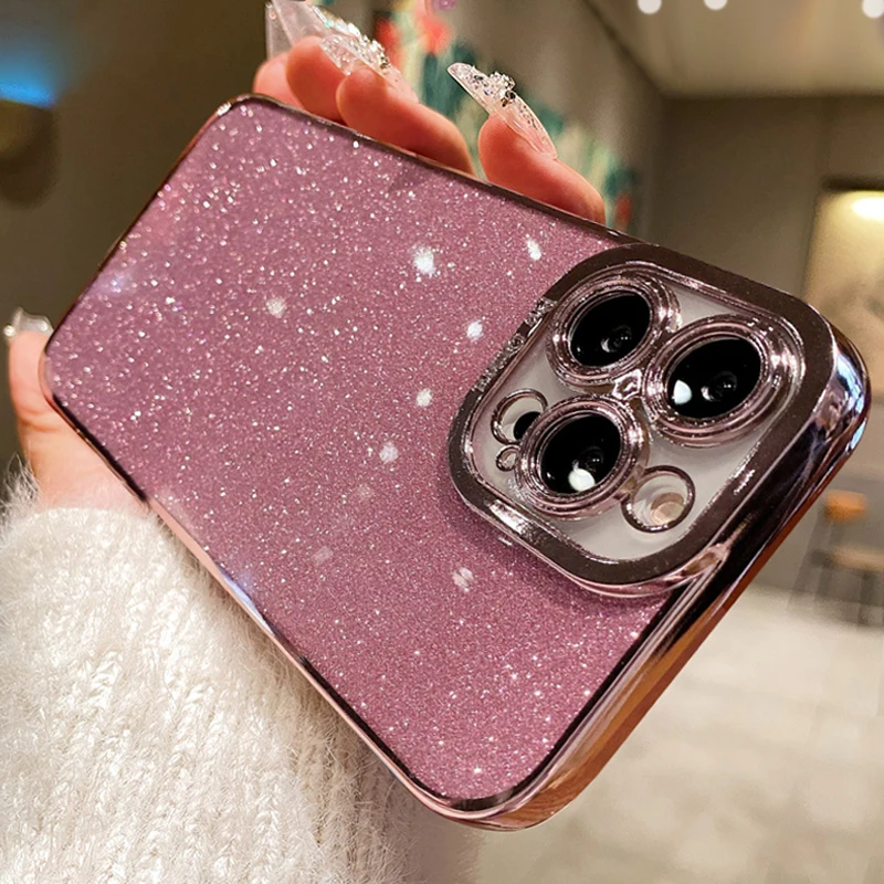 Luxury Plating Glitter Silicone Phone Case For iPhone 16 15 14 13 12 11 ...