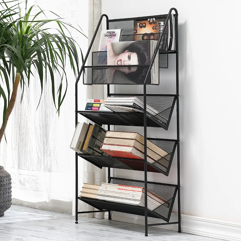 Bookshelf Simple Floor Living Room Solid Iron Multi Layer Shelf Bedroom ...