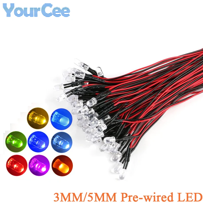 10-pz-F5-5mm-3mm-LED-lampada-Bead-Water-Clear-LED-diodo-precablato-20cm ...