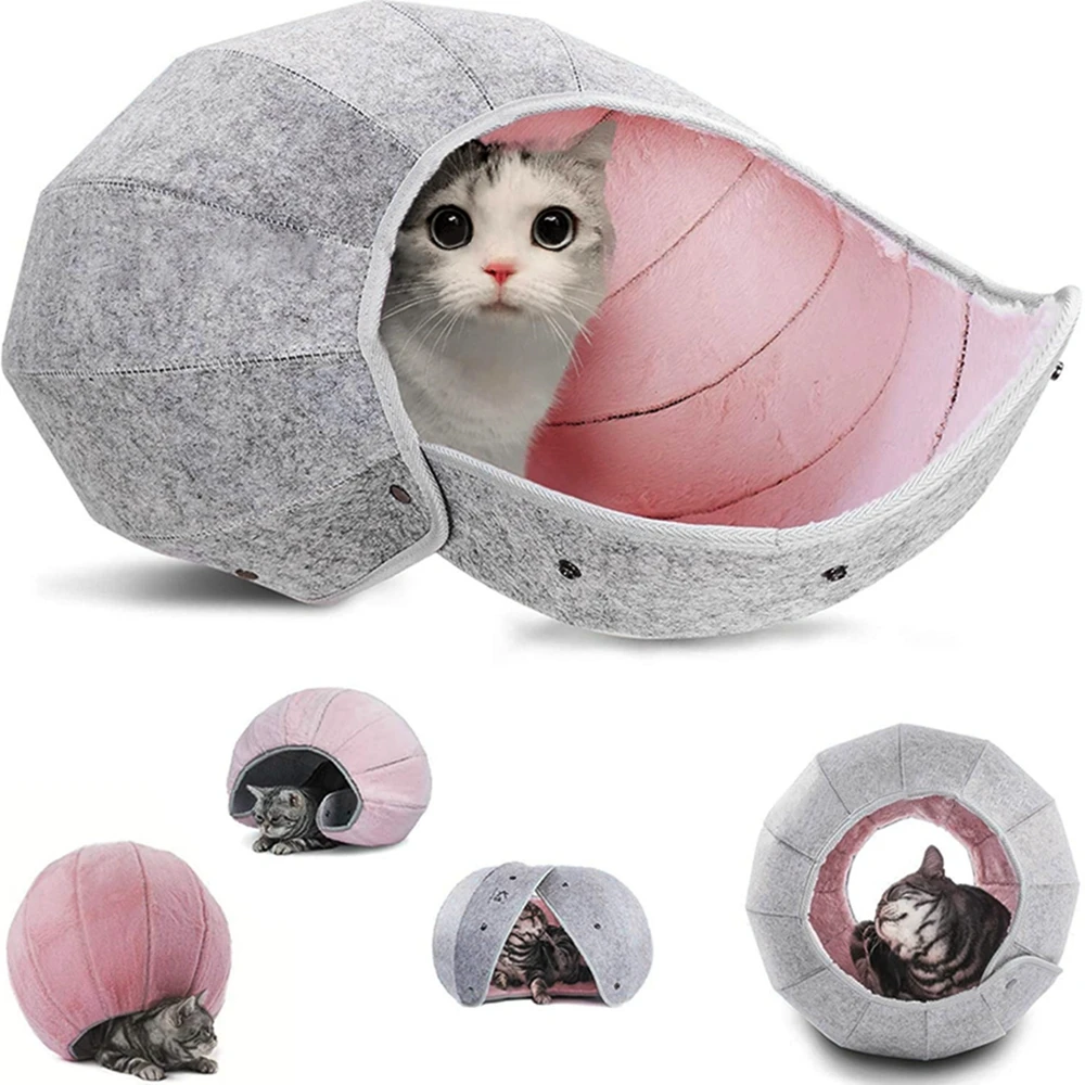 Cute-Shell-Cat-Bed-House-Indoor-for-Cats-Foldable-Multi-Function-Cat ...