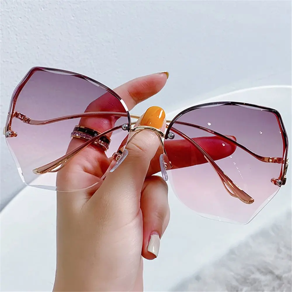 Rimless Sunglasses Vintage Ocean Lens Sunglasses Fashion Metal Curved ...