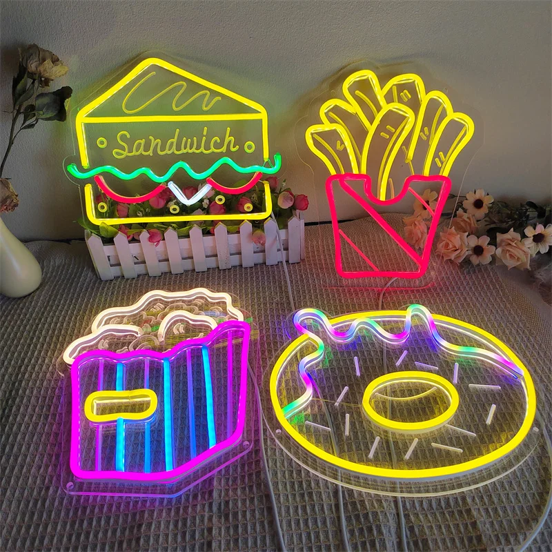 Donut-Shaped-Neon-Sign-Night-Light-Pizza-Hot-Dog-USB-Wall-Hanging-LED ...