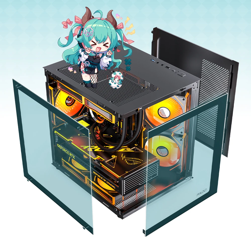 PADO YL M-ATX Gaming PC Case Desktop 270° Sea View Room Computer Case Without A-pillar Double ...
