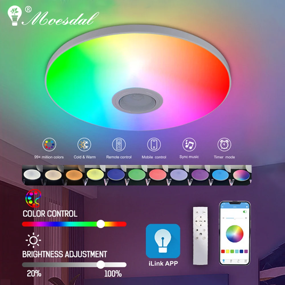 Smart-LED-Round-Ceiling-Light-RGBCCT-with-Music-Speaker-Remote-Control ...