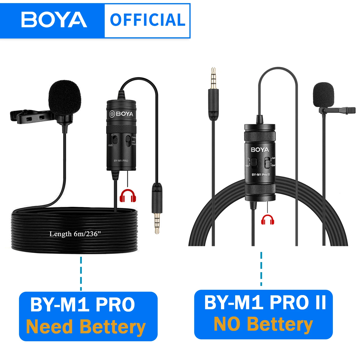 BOYA BY-M1 PRO/BY-M1 PRO II 3.5mm TRRS Wired Lavalier Lapel Microphone ...