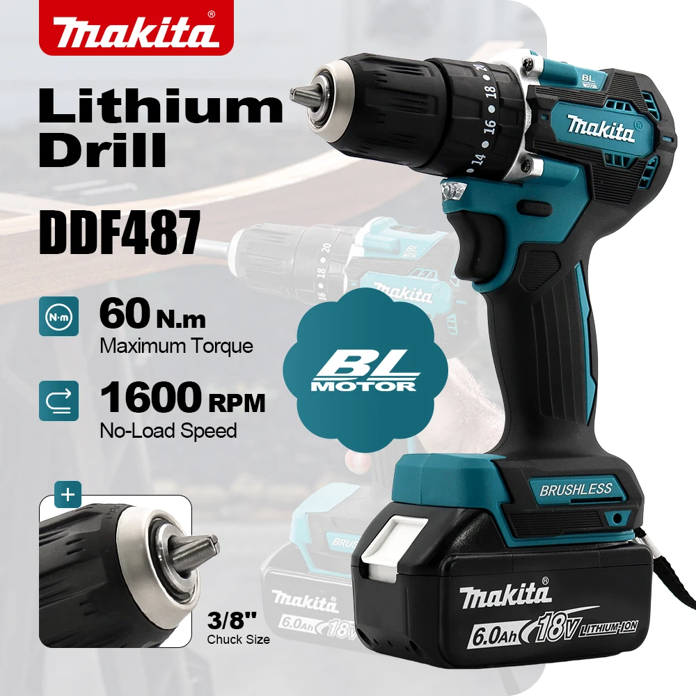 Makita DDF487 18V Cordless Percussion Drill Electric Screwdriver with ...