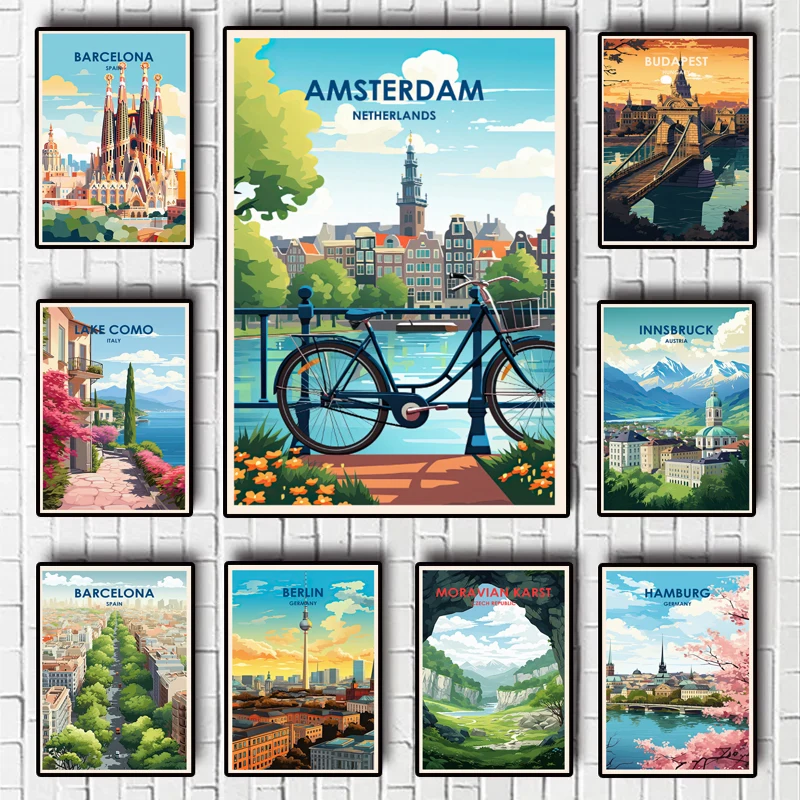 World-Scenic-Poster-Germany-Greece-CityScape-Painting-Natural-Landscape ...