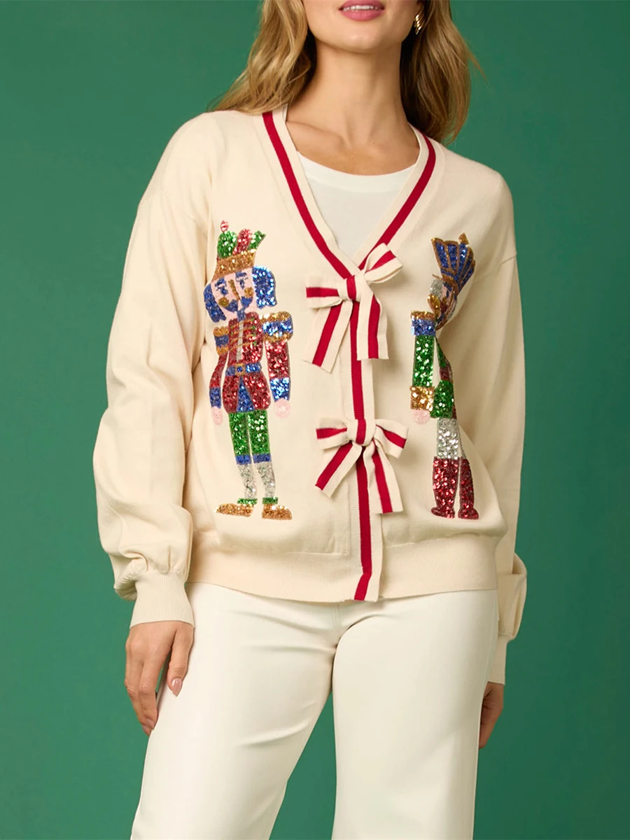 Women-s-Vintage-Christmas-Cardigan-Sweater-Glitter-Sequin-Nutcracker ...