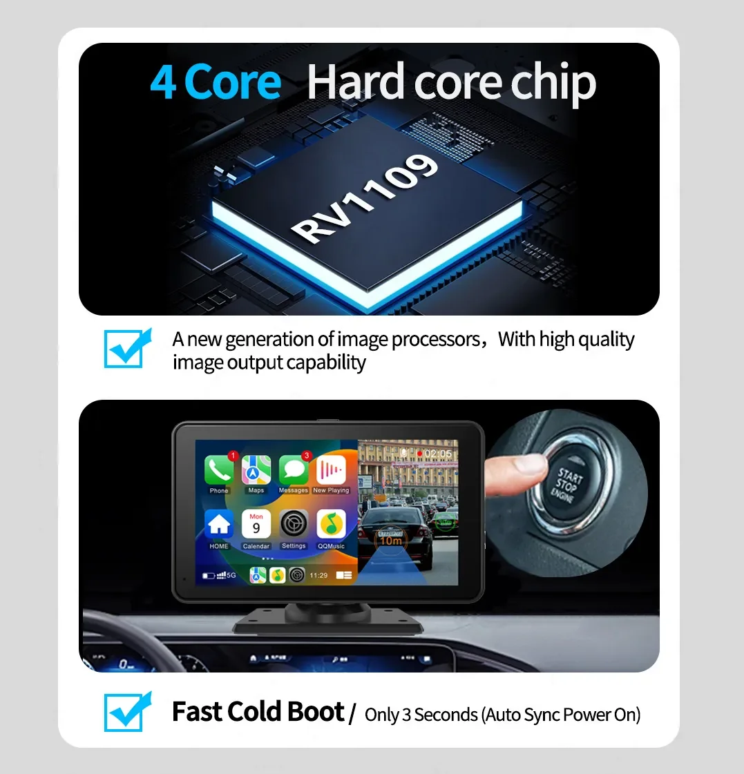 跨境专供7寸导航PND中控4K超清手机投屏CarPlay蓝牙记录AUX车载-阿里巴巴