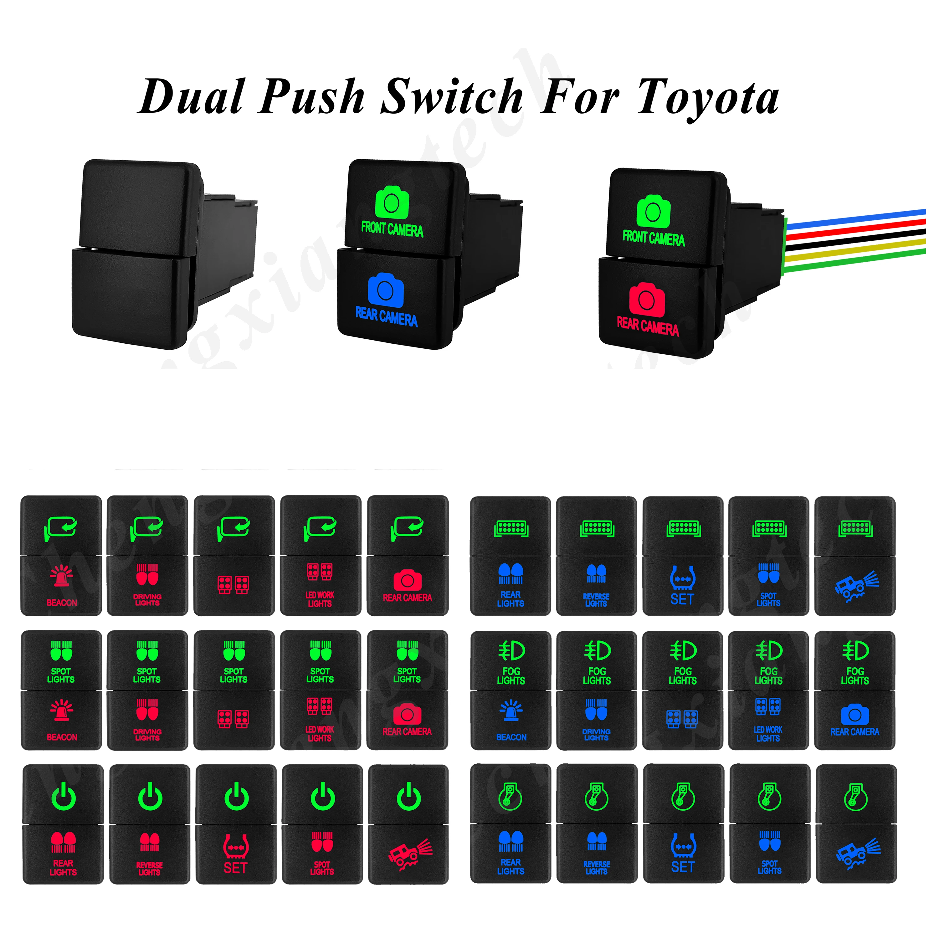 12v Car Dual Push Button Switches Front / Rear Camera On-off Green/blue ...