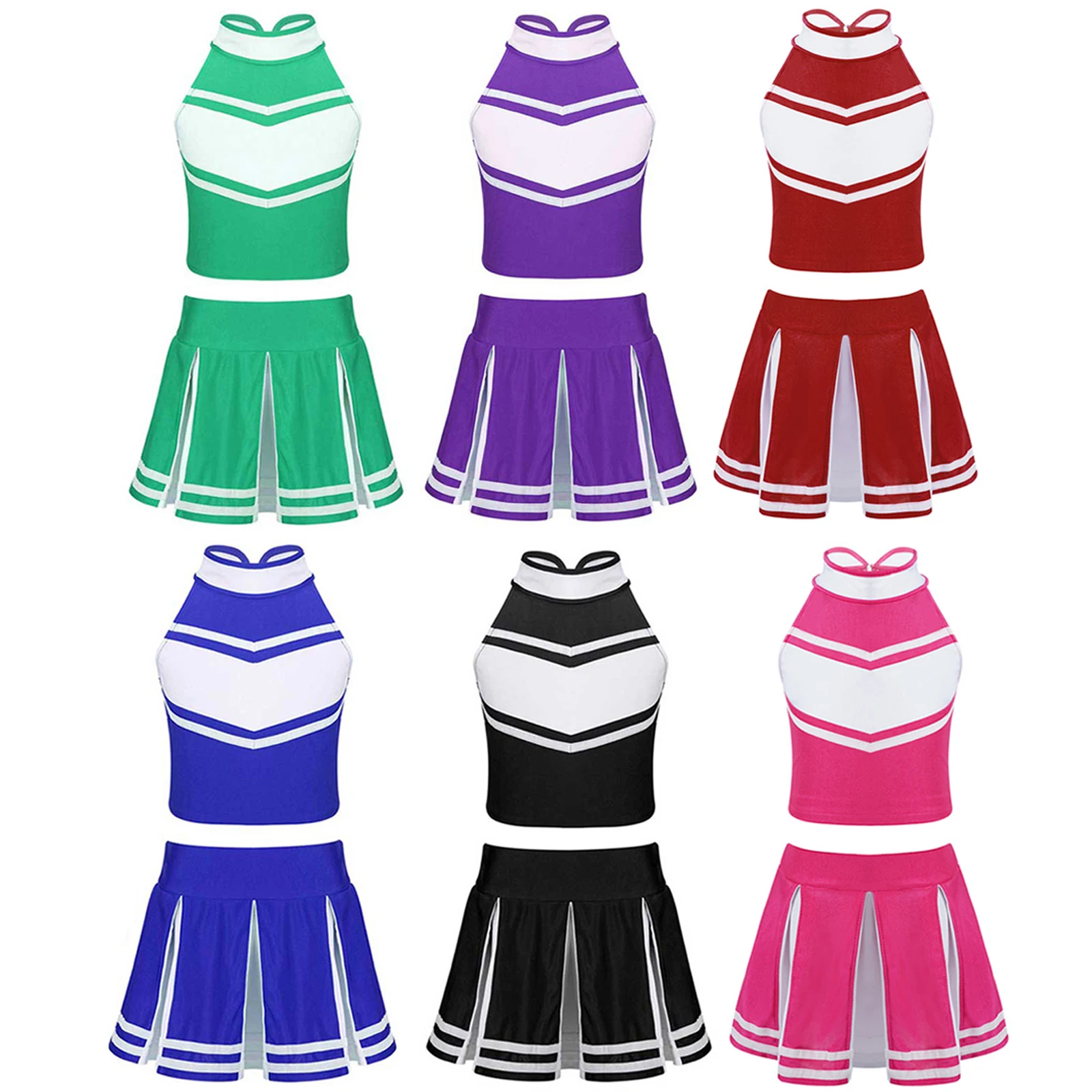 Kids-Girls-Cheerleading-Costume-Cheerleader-Outfit-Sleeveless-Zippered ...