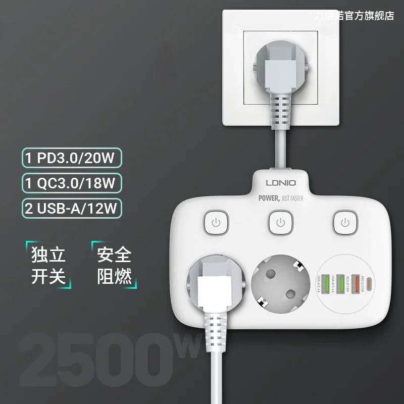 European-Conversion-Plug-2AC-3UBS-Port-Socket-Adapter-EU-Standard-Power ...