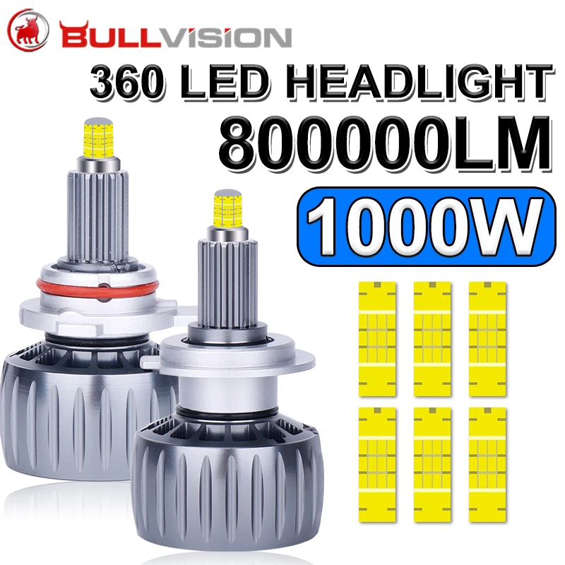 Bullvision-360-3D-H7-LED-800000lm-1000W-6500K-H11-H1-H8-H9-D2S-D2R-D2H ...