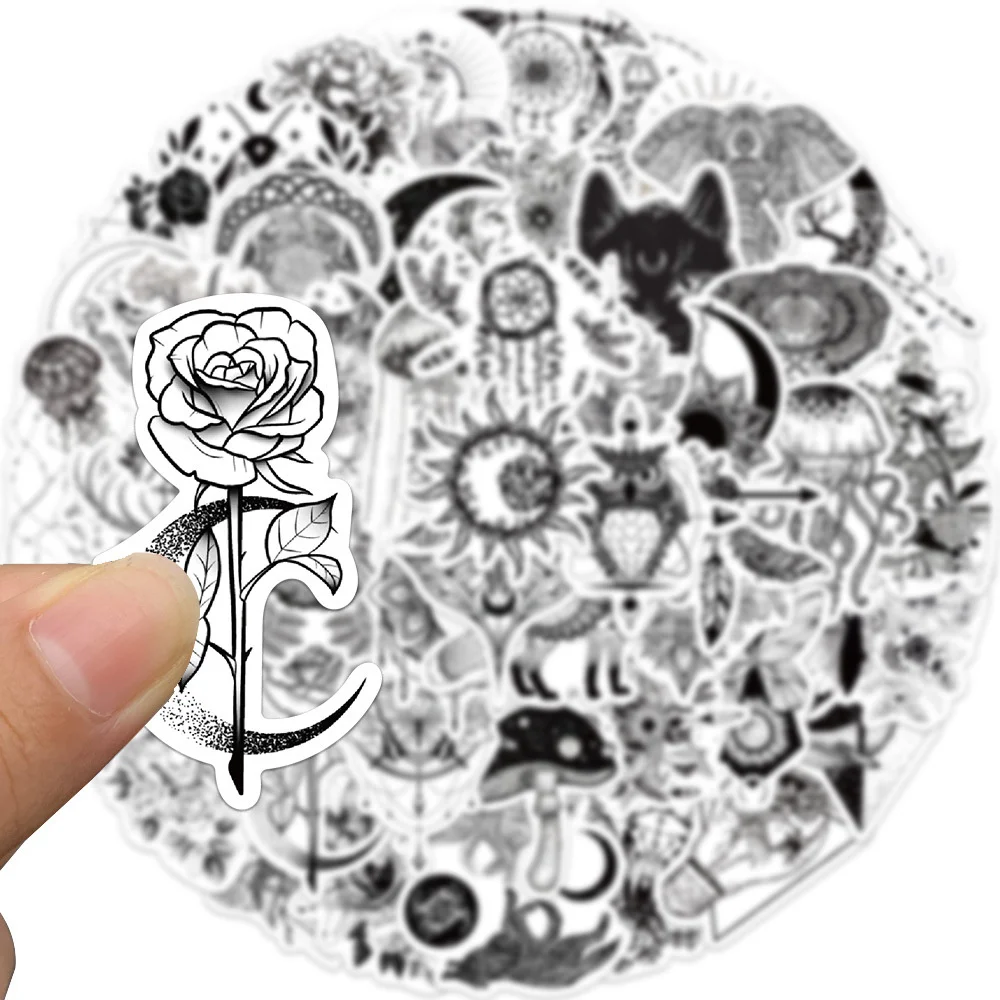 50pcs-Black-White-Aesthetic-Goth-Gothic-Art-Stickers-For-Scrapbook ...