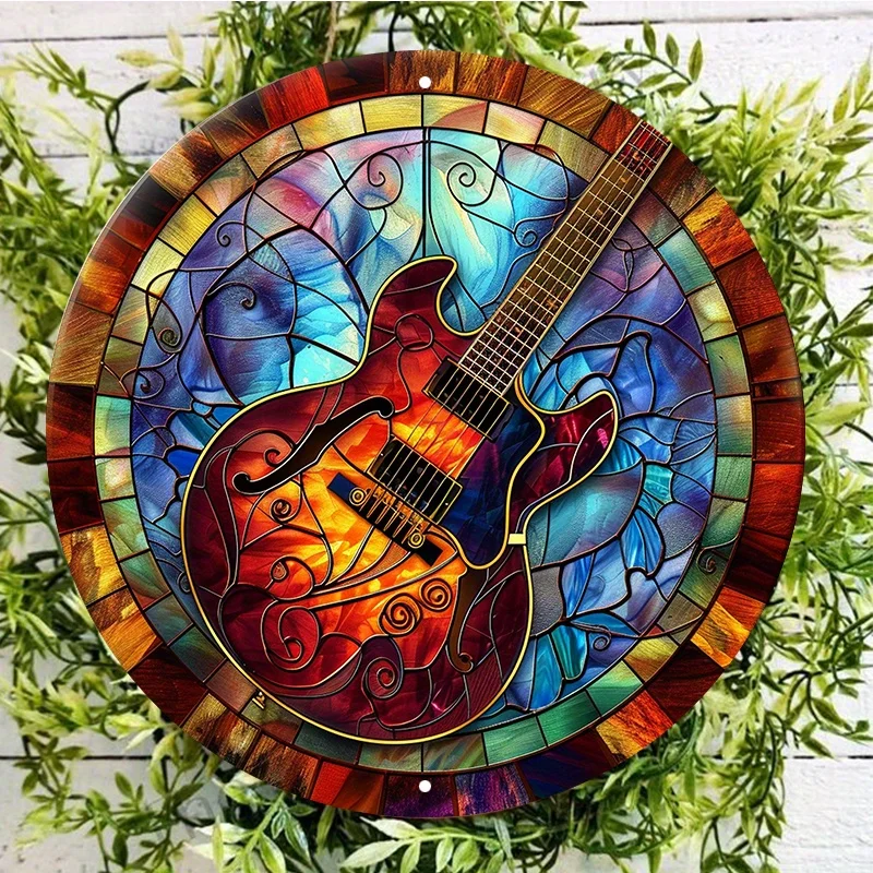 Waterproof-Aluminum-Metal-Guitar-Wall-Decor-Circular-Stained-Glass ...