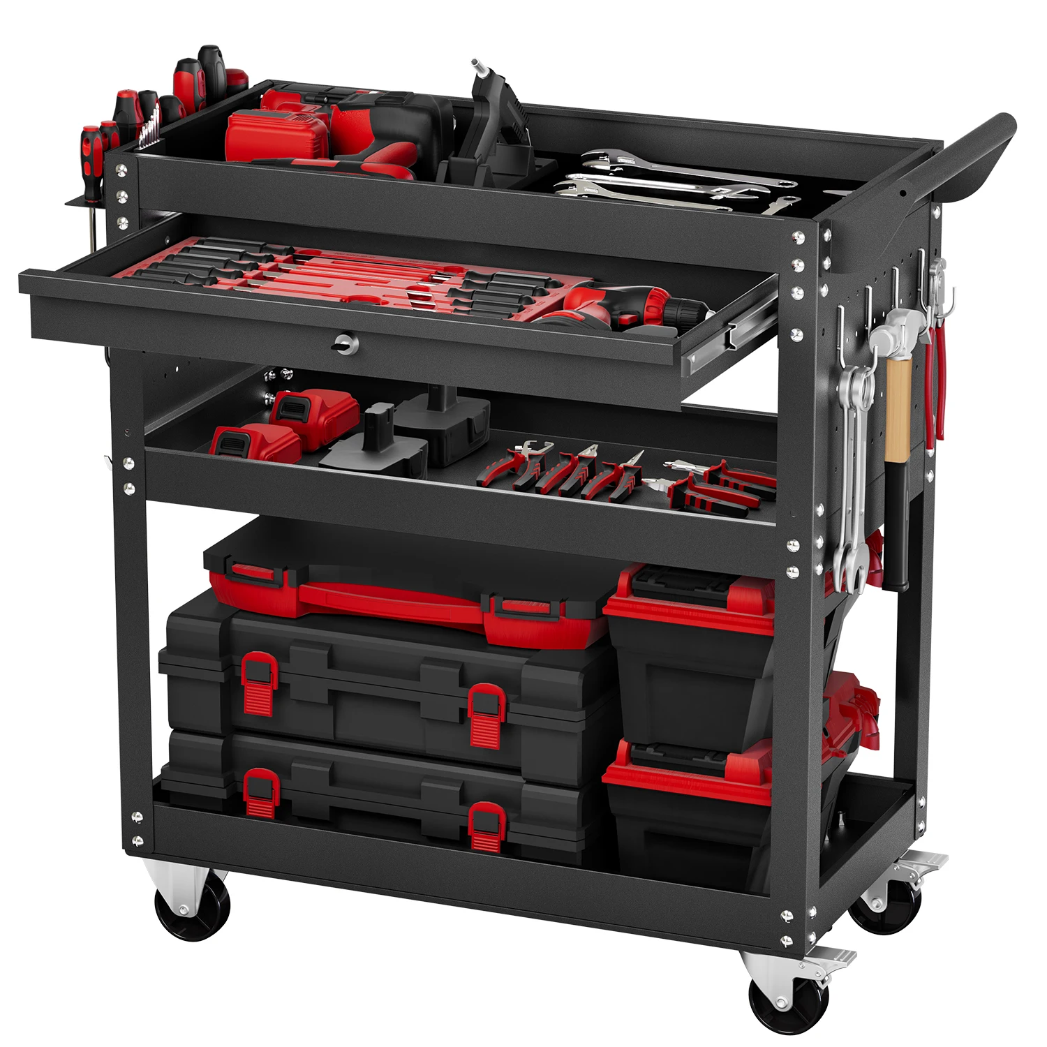 SucceBuy 4-Tier Rolling Tool Cart on Wheels Mechanic Cart with Drawer ...