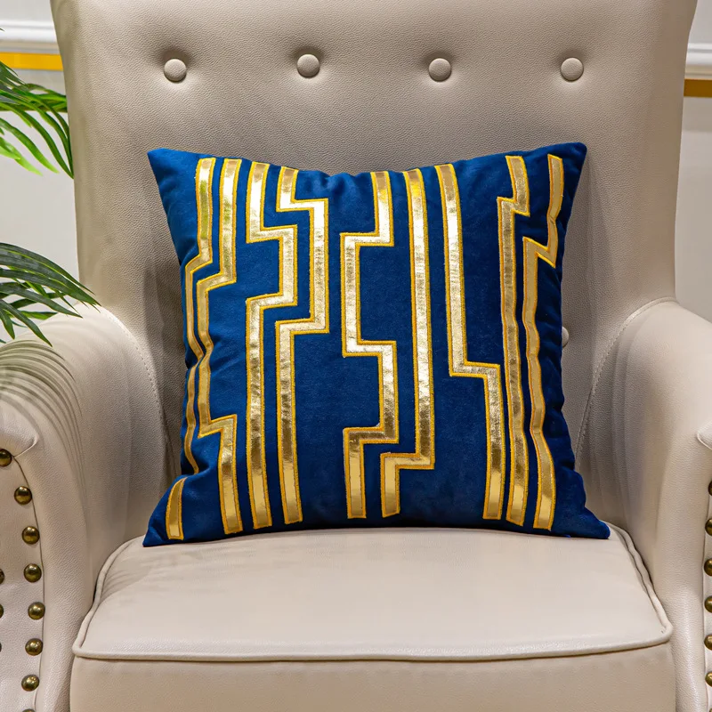 Veemi Luxury Geometric Plaid Gold Grey Leather Embroidery Velvet ...