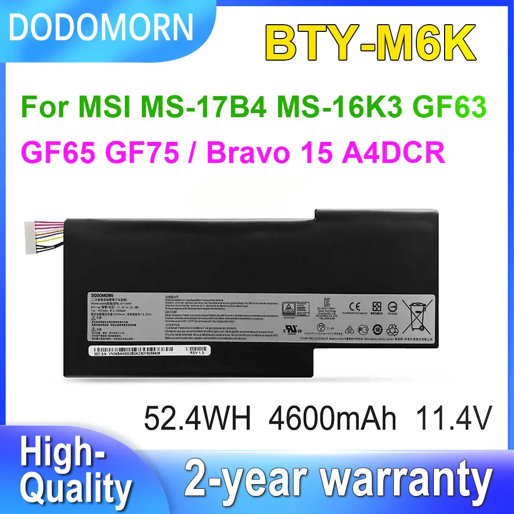 DODOMORN-BTY-M6K-For-MSI-GF63-GF65-GF75-Thin-8RC-8RD-9SC-MS-17B4-MS ...