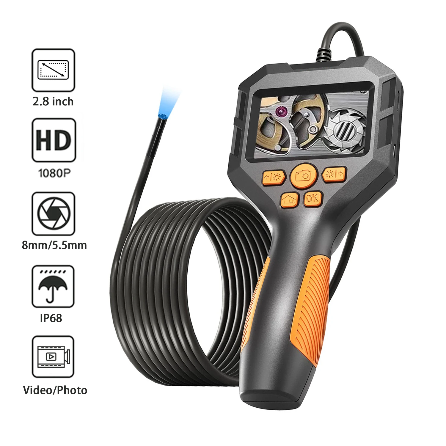 Industrial Endoscope Camera 2.8'' IPS Screen HD1080P Inspection ...