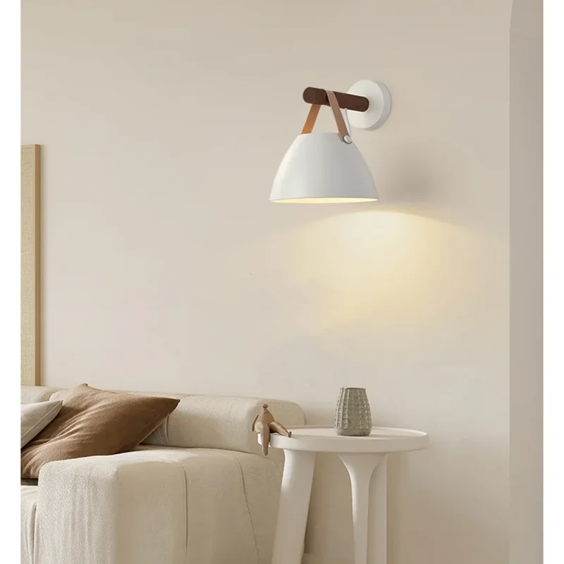 Nordic-LED-Wall-Lamp-Wood-Leather-Belt-Bedside-Wall-Light-Rustic-Home ...