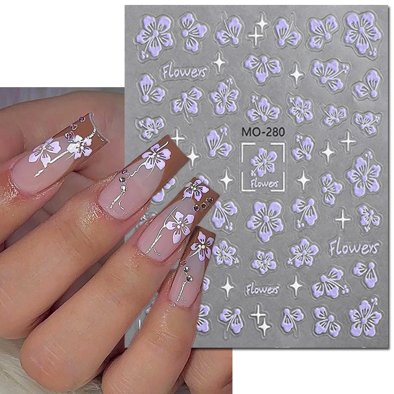 5D-Embossed-Nail-Art-Decals-Semi-transparent-Purple-Petals-Flowers ...