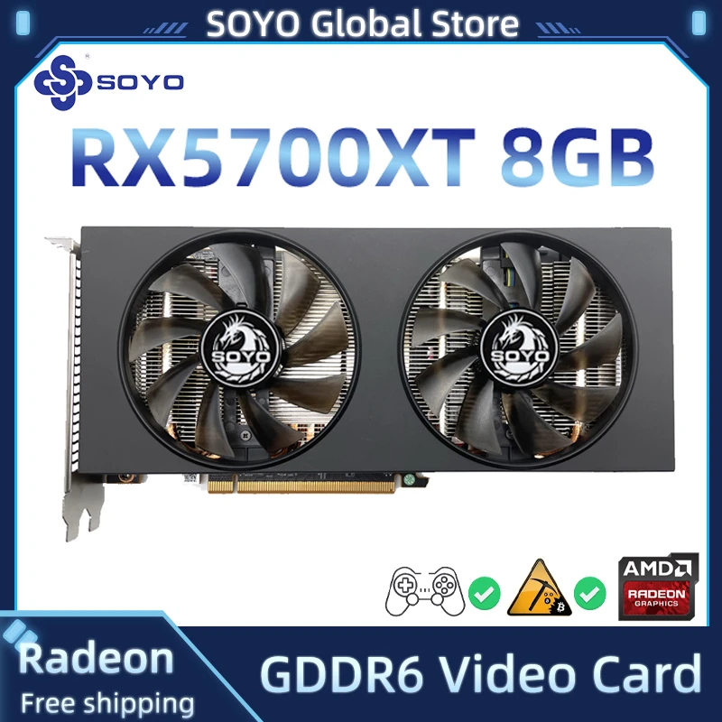 Soyo radeon rx5700xt 8gb placa gráfica de jogos gpu gddr6 256 bit 7nm marca nova placa de vídeo ...