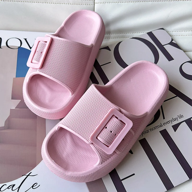 Hot-Popular-2023-New-Pink-Slippers-Women-Thick-Hole-One-Buckle-Classic ...