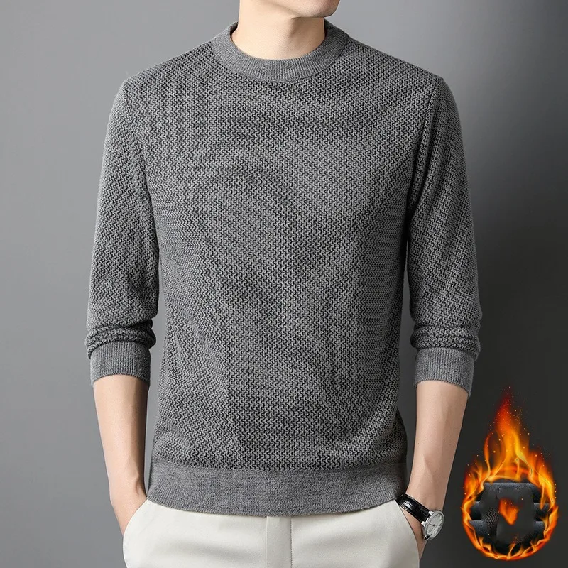Autumn-and-Winter-Men-s-Pullover-Round-Neck-Solid-Screw-Thread-Plush ...