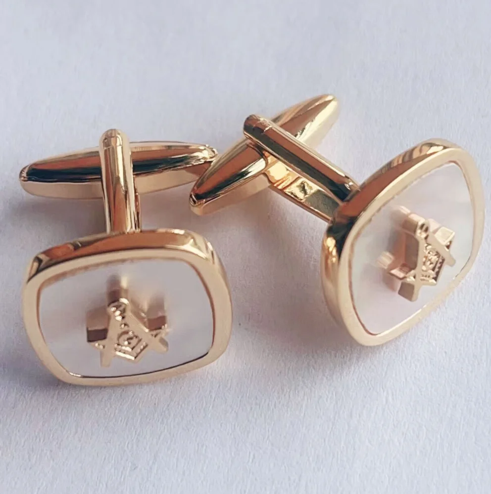 White Pearl Seashell Freemason Cufflinks Natural Sea Shell Free Mason ...