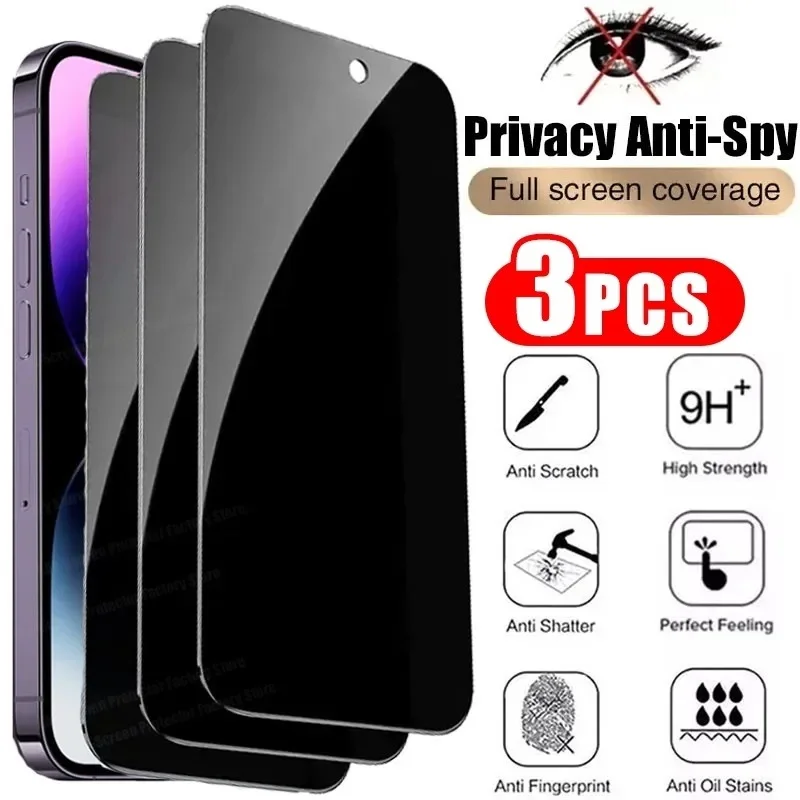 3Pcs Privacy Screen Protectors for IPhone 15 12 13 14 Pro Max Mini 7 8 ...