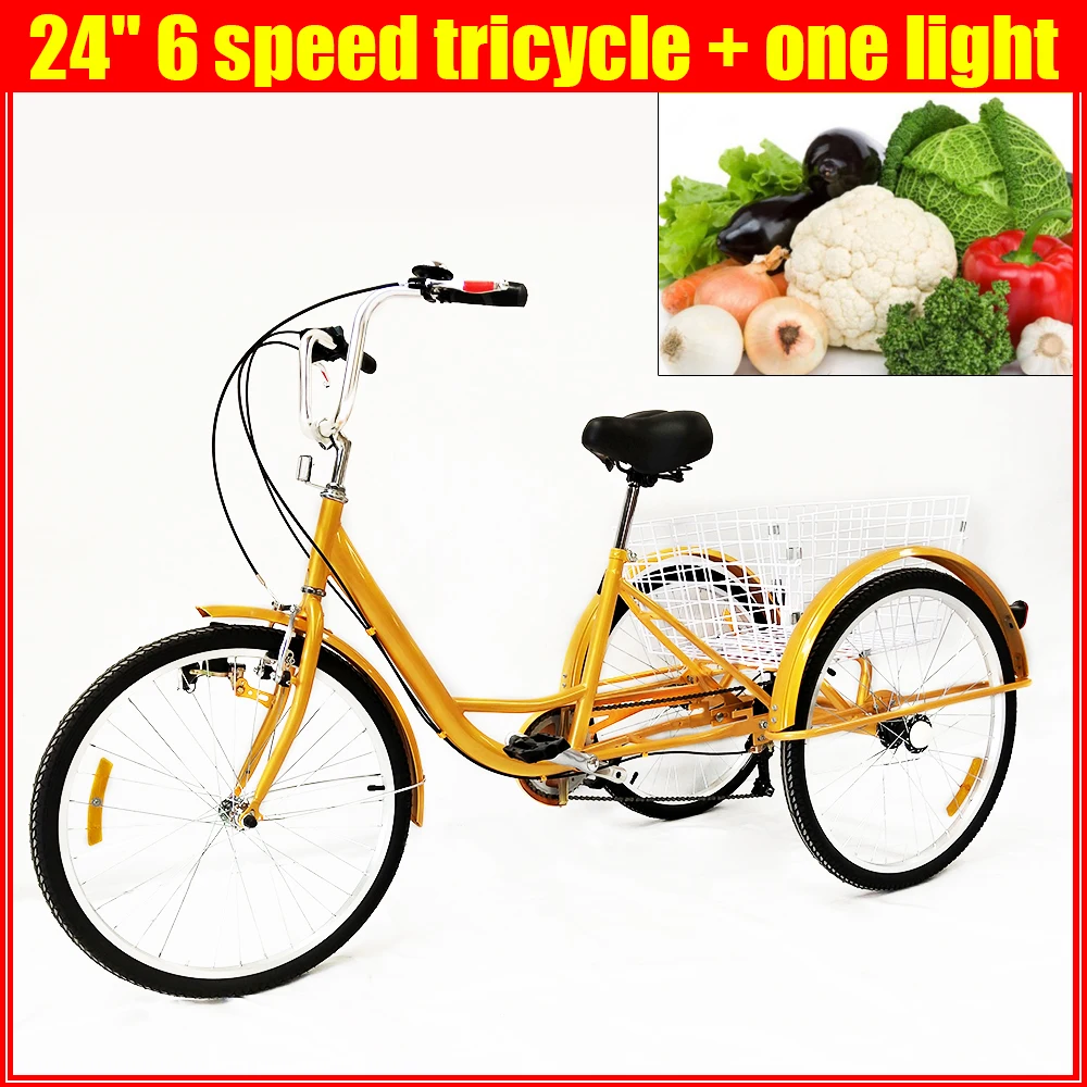 6 Speed 24 Inch 3 Wheel Adult Bike Tricycle Trike Tricycle Cruise Bike ...