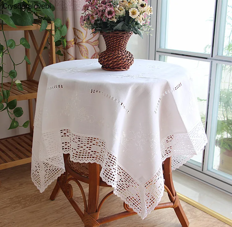 American White Lace Dinning Tablecloth Hand-drawn Yarn Embroideried ...