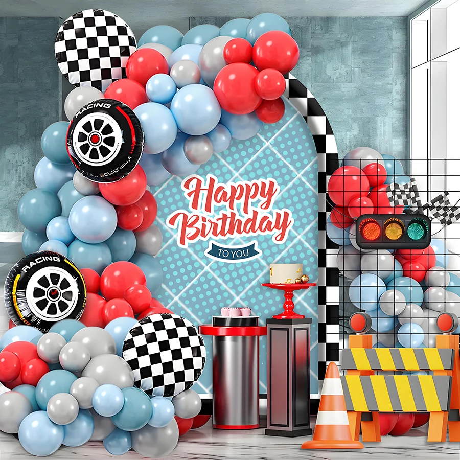 Juego de globos temáticos de carreras de 116 piezas, azul y rojo con ...