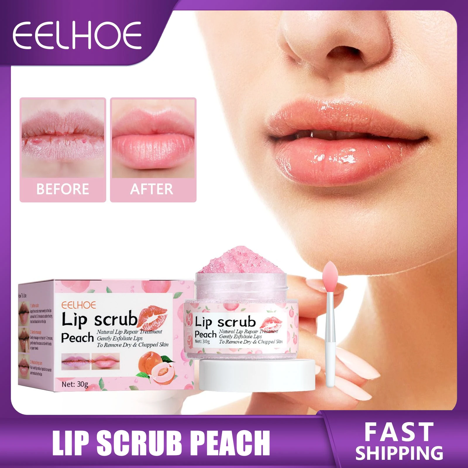 Bálsamo labial exfoliante de melocotón de 30g, cuidado labial hidratante, EXFOLIANTE SUAVE ...