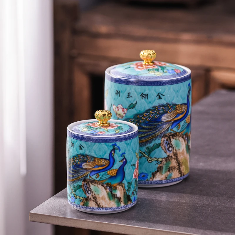 Enamel Painted Storage Jars Ceramic Sealed Tea Cans with Lid Food ...