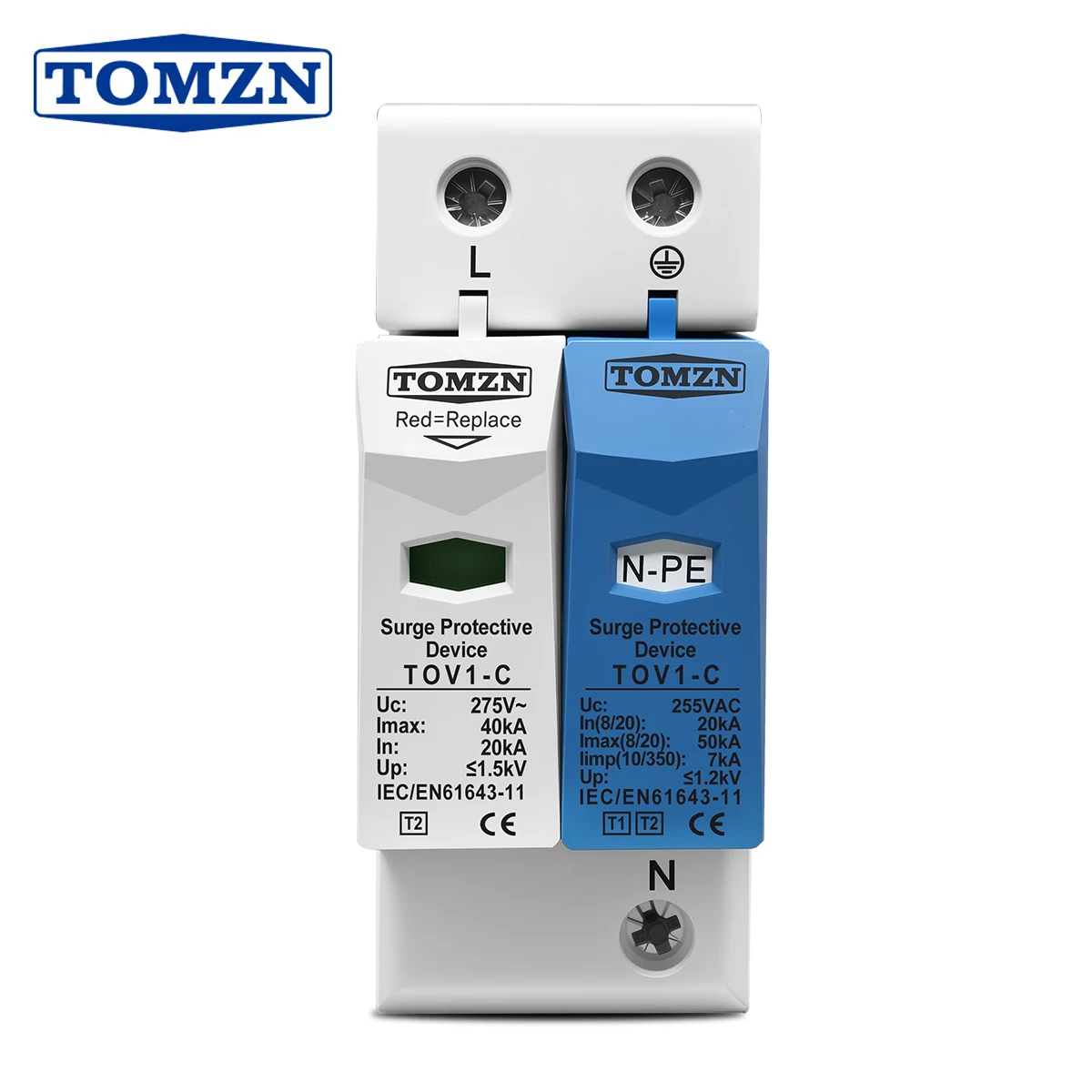 AC SPD 1P+NPE 50kA T2 385V 255V House Surge Protector Protective Low ...