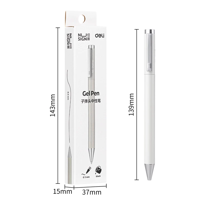 STYLO,6PC Deli Black Ink--stylo à encre Gel en métal Nusign, avec ...