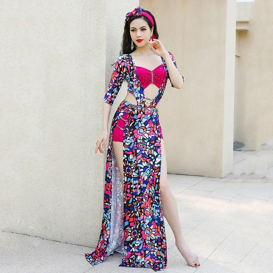 Women Belly Dance Class Uniform Flower Printing Baladi Dress Saidi ...