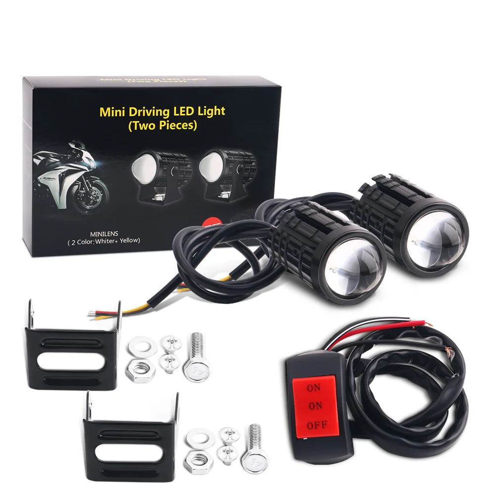 Motorcycle-LED-Headlight-Mini-Driving-Light-Universal-Dual-Color ...