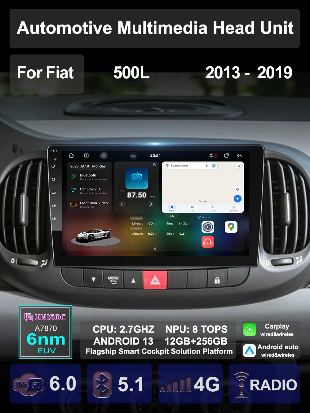 For Fiat 500L 2013 2014 2015 2019 Car Multimedia Carplay Android Auto ...